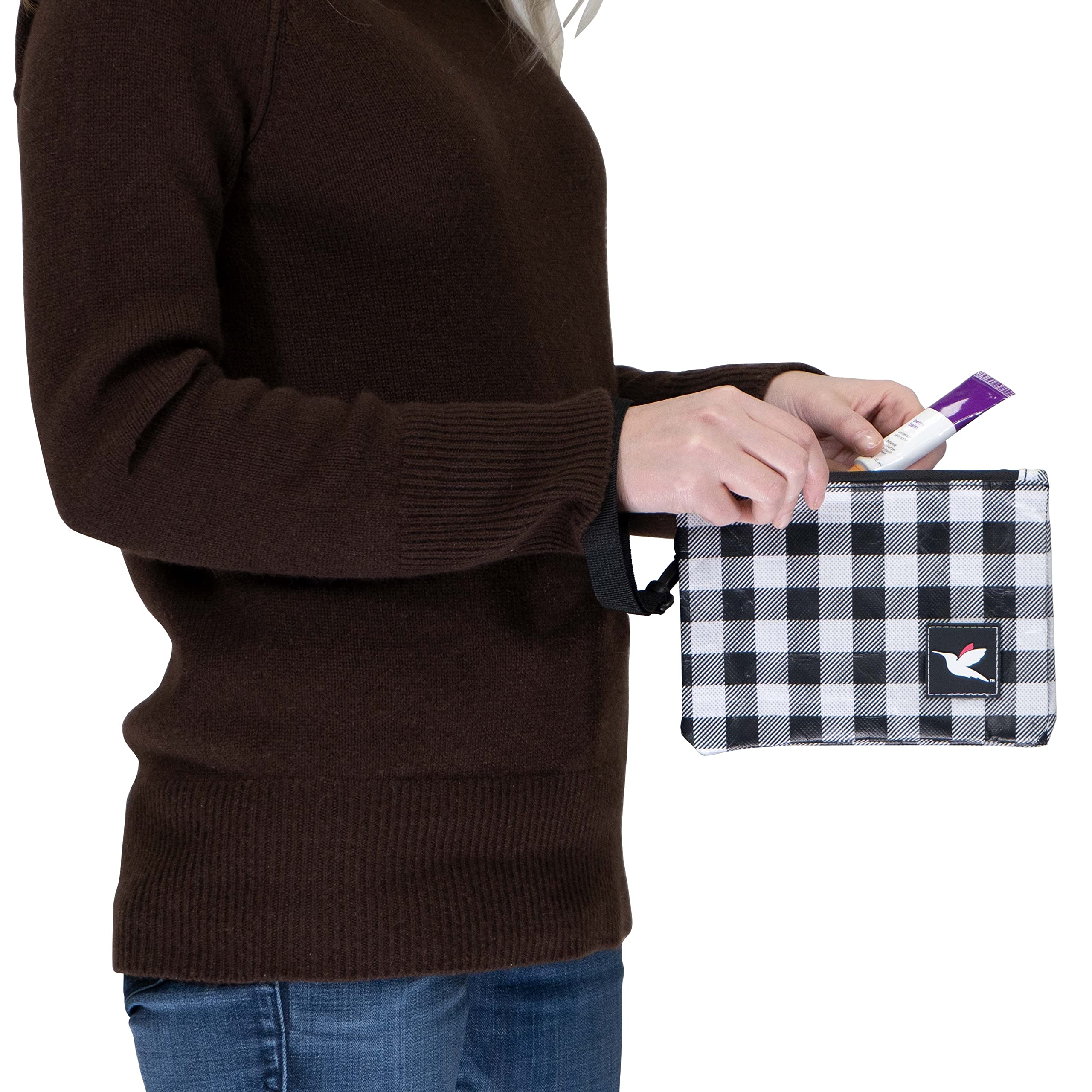 Stola On The Town Pouch – Multi-Functional Clutch Bag or Wristlet – Water Resistant, Wipeable On the Go Bag with Removable Strap – Ideal for Concerts or Nights Out, Gingham Check