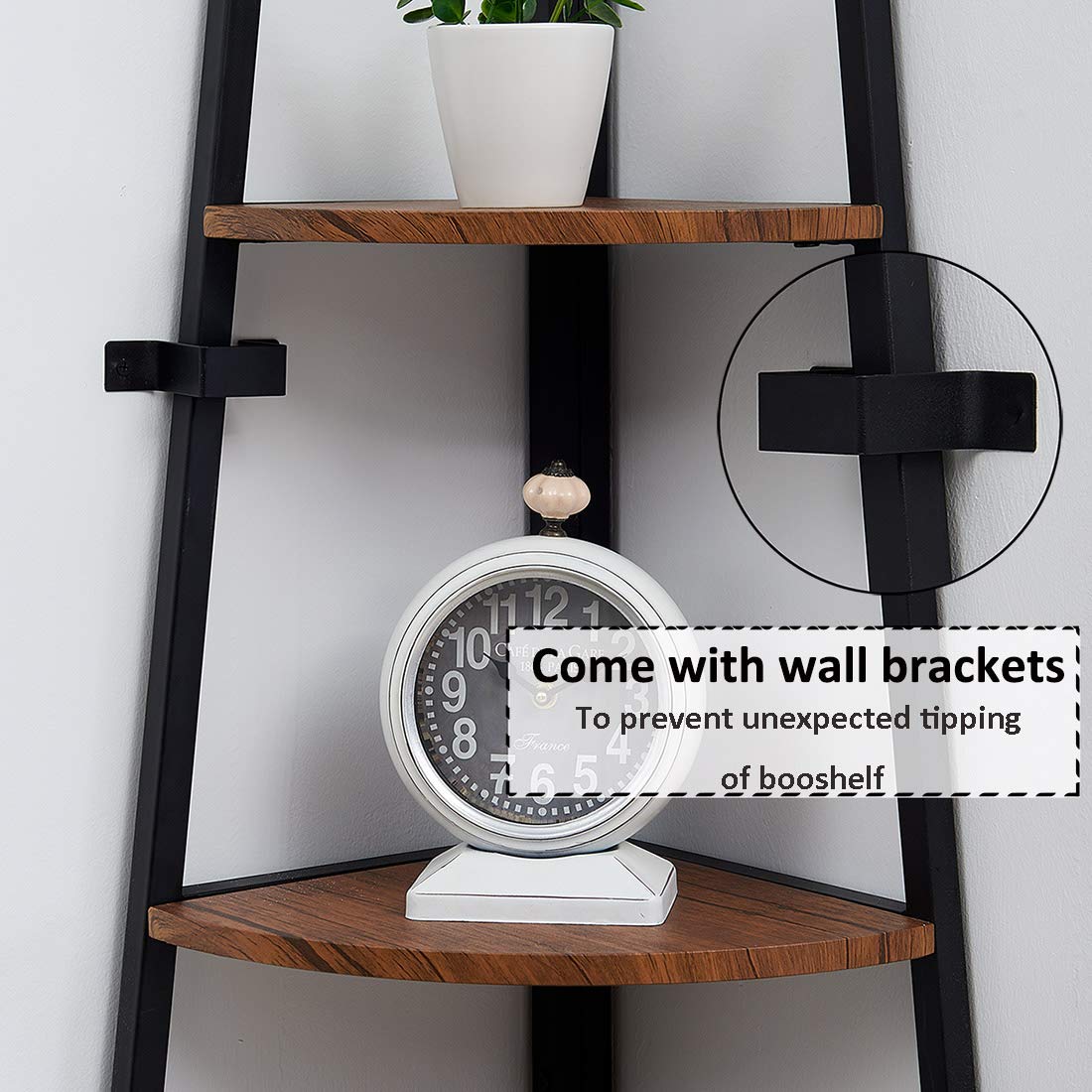 O&K FURNITURE Industrial Tall Corner Bookshelf, 5 Tier Corner Display Unit Shelves, Brown Finish