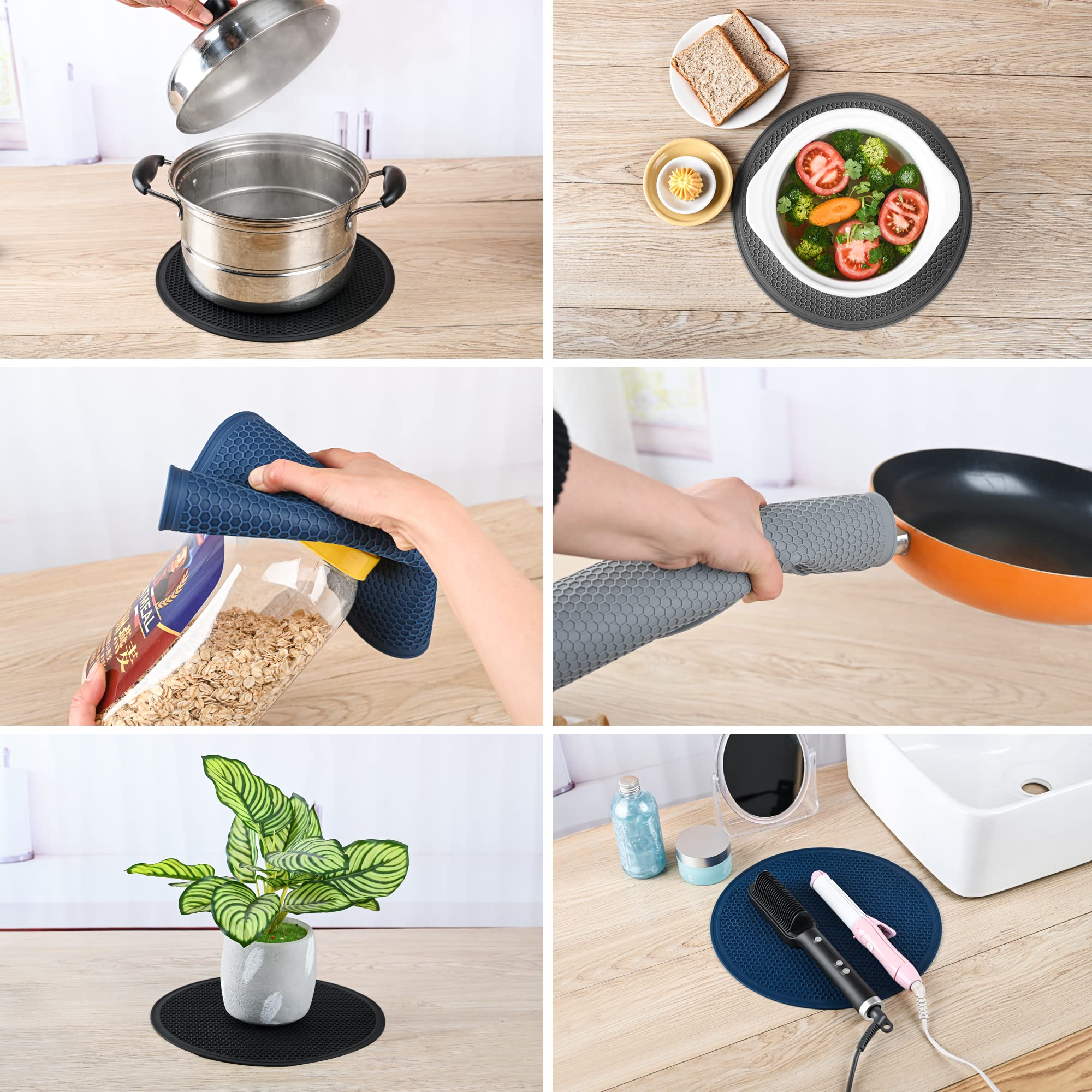 Viwehots Silicone Trivet Mat -Pot Holders-Large Round Trivets for Hot Dishes-Pots & Pans, Dia11.81 Microwave Use Plate Cover Mat, Multifunction Counter Silicone Mats, Durable Kitchen Drying Mat Blue
