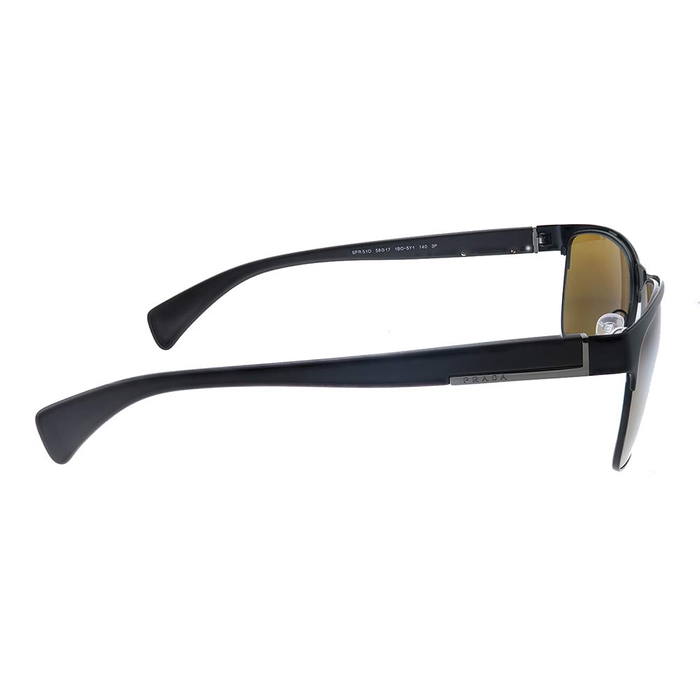 Prada Conceptual PR 51OS 1BO5Y1 Matte Black Metal Rectangle Sunglasses Brown Polarized Lens