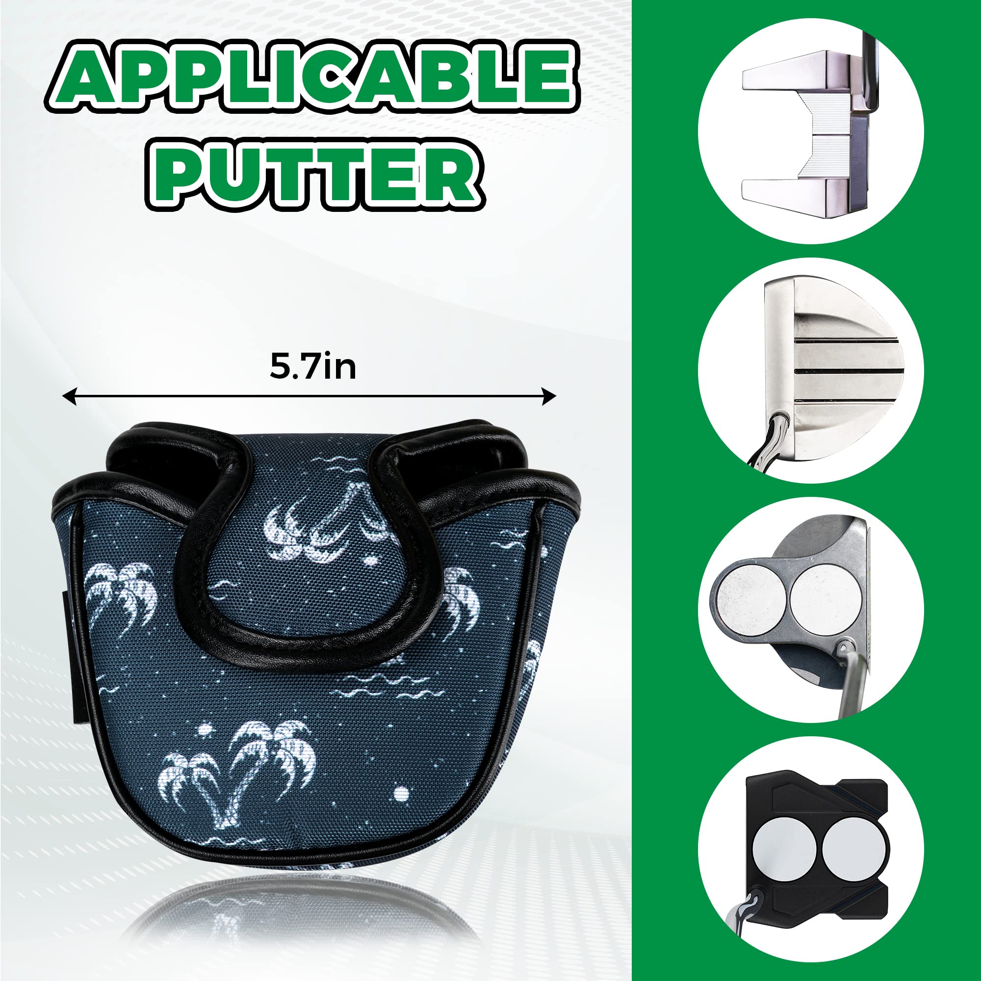 VIXYN Golf Club Cover and Mallet Putter Cover Bundle Set - 4 Pack Golf Club Covers for Driver, Woods, Hybrid, and Mallet Putter (Palm Springs)