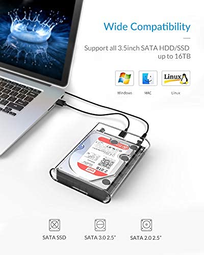 ORICO 3.5 Hard Drive Enclosure 5Gbps Tool Free Transparent Computer External Hard Drive Enclosure for 3.5/2.5 SSD/HDD Up to 16TB-3139U3