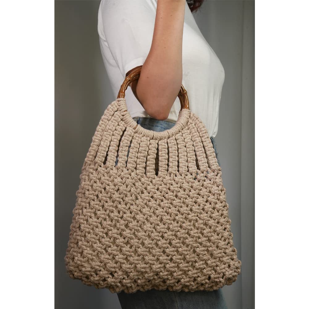 Wicker Purses for Women, Handmade Straw Bag, Cotton Handmade Handbag (Khaki)