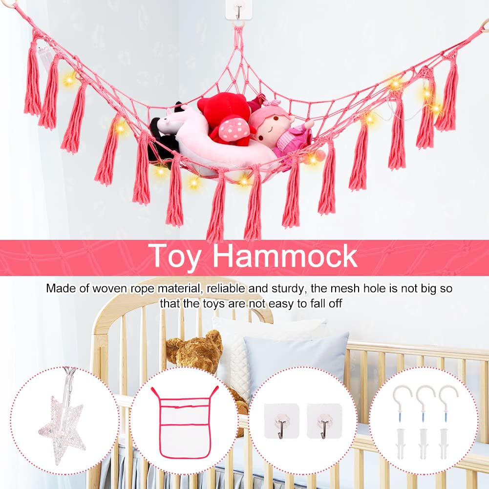 YHZNW 11pcs Toy Net Hammock Set, Plush Toy Hanging Storage Net Organizer, Stuffed Animal Toy Storage Hammock Nets Display Corner Holder for Nursery Playroom Bedroom Kids Room Storage