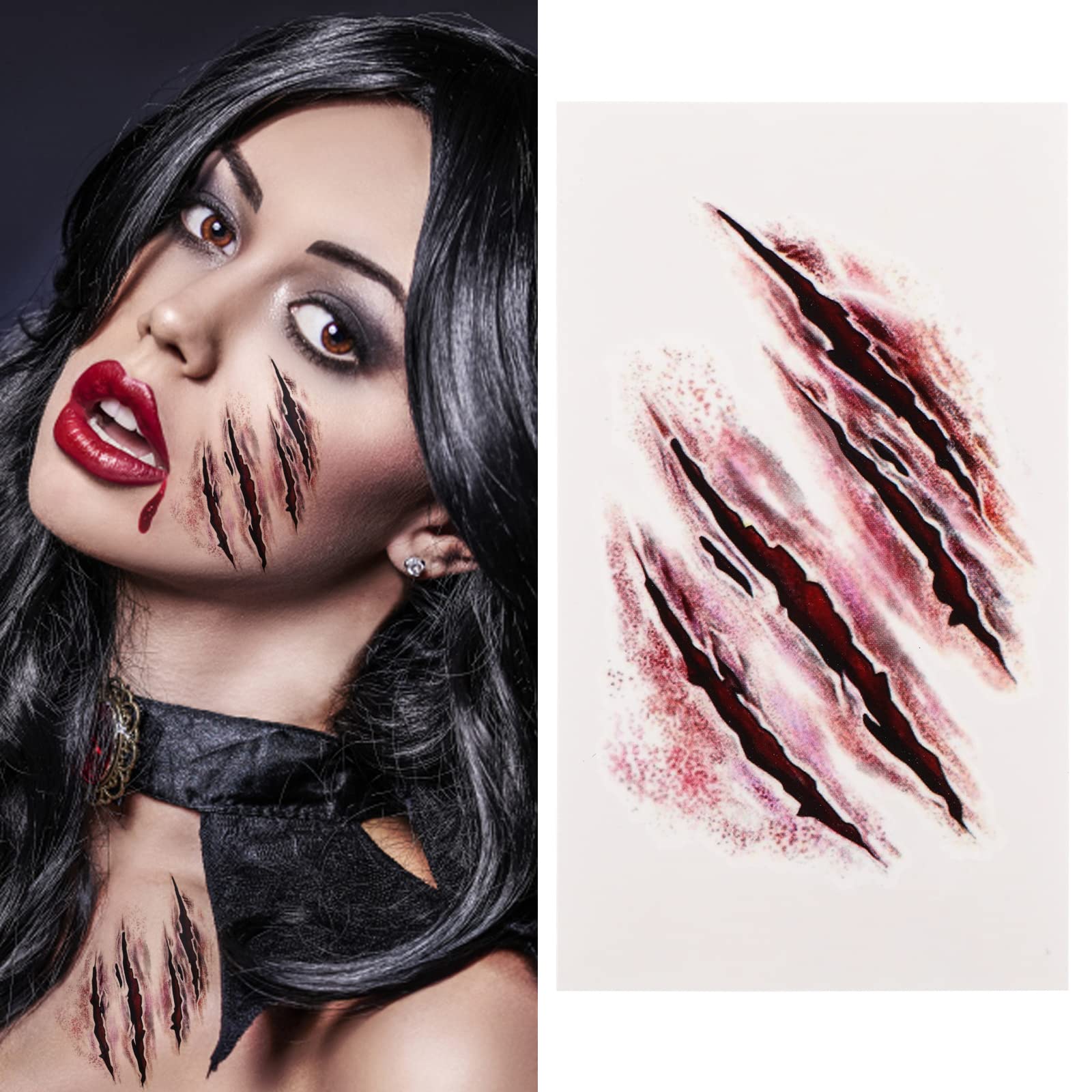 Sibba Fake Blood Temporary Tattoo Body Art Skin Stickers 10 Pieces Horror Realistic Bloody Wound Scar Scab Bruise Easter Halloween Cosplay Party Makeup Kit