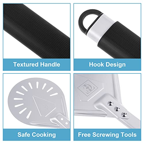 TC Logo Pizza Turning Peel-Premium Pizza Paddle with Non-Slip Rubber-Covered Handle –Heavy-Duty Turning Peel with Aluminum Plate – Ergonomic and Lightweight Design 8-inch.