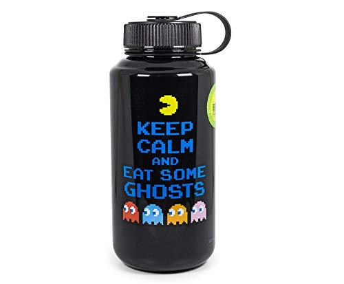 Pac-Man "Keep Calm and Eat Some Ghosts" Water Bottle | BPA-Free Large Plastic Water Jug With Screw Top Lid | Hydration For Outdoor Sports, Gym, Yoga | Holds 32 Ounces
