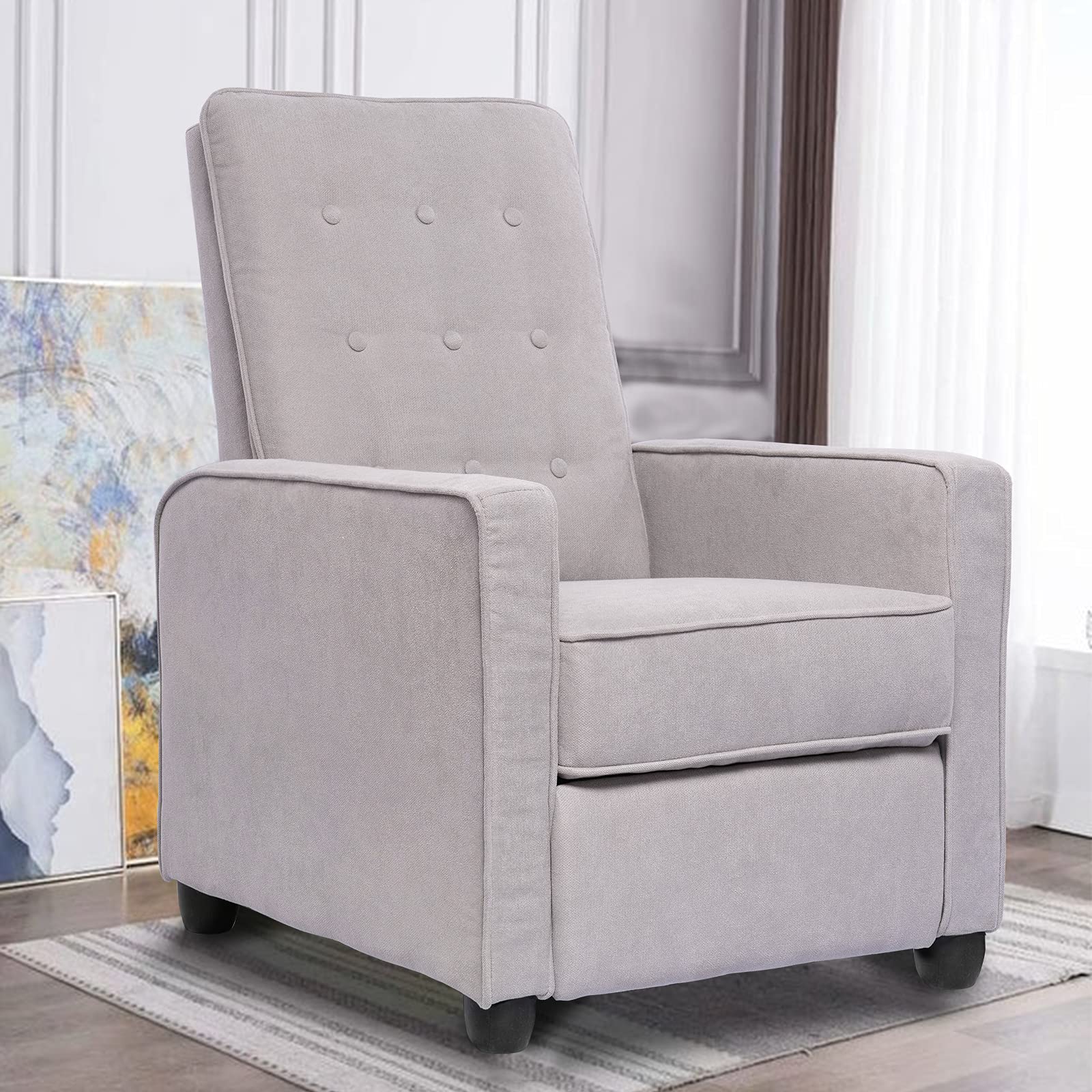 Polar Aurora Mid-Century Modern Push Back Recliner Chair Fabric Accent Arm Chair Ergonomic Lounge for Living Room(Light Grey)