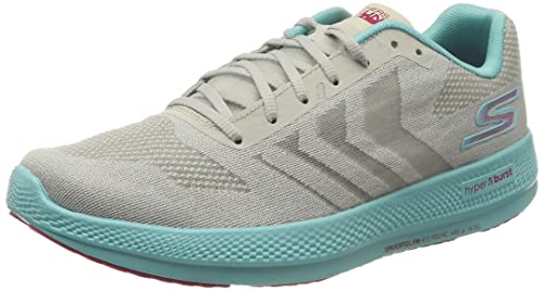 Skechers Women's GO Run Razor 3+ Sneaker, Gray Mesh Hot Melt Aqua Hot Pink Trim, 9