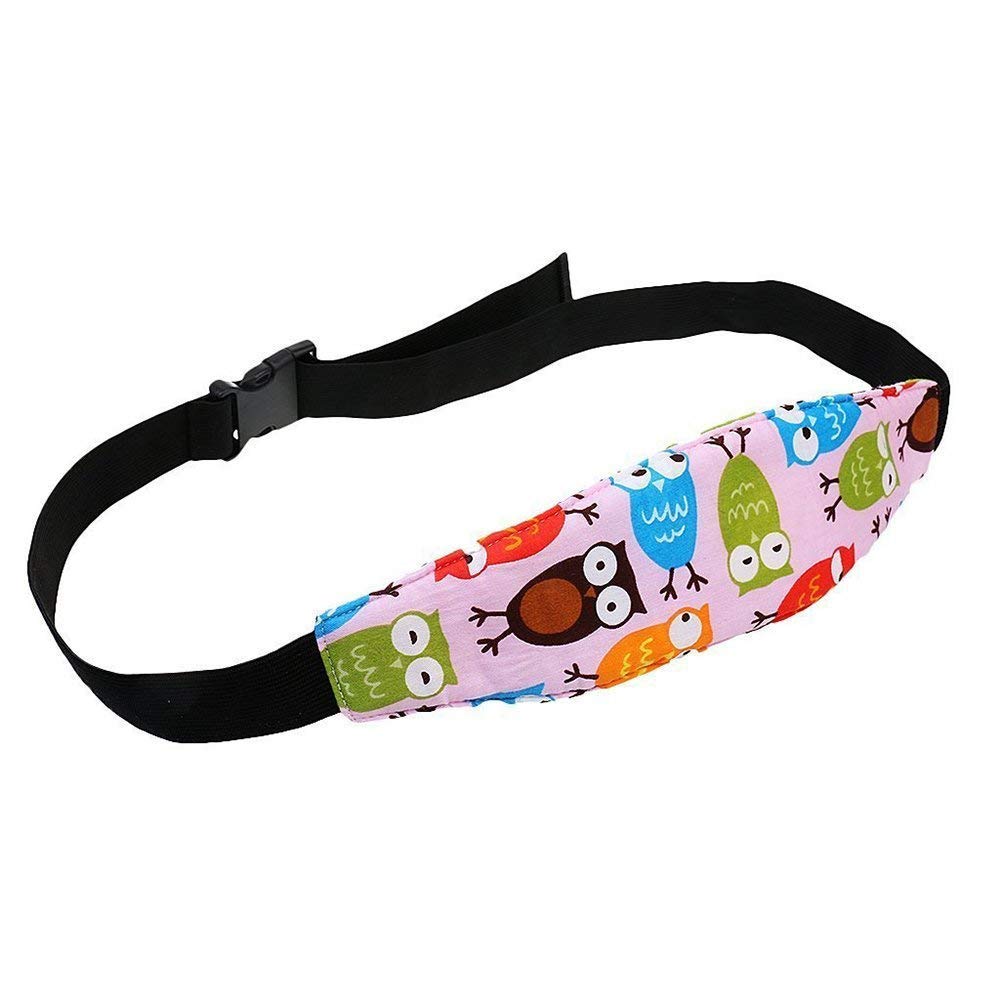 Potelin Baby Car Seat Pad Cushion Head Support Band Pram Stroller Sleep Seat Safety Belt Strap Cartoon Owl Pattern Strap for Kids Pink 1PCS