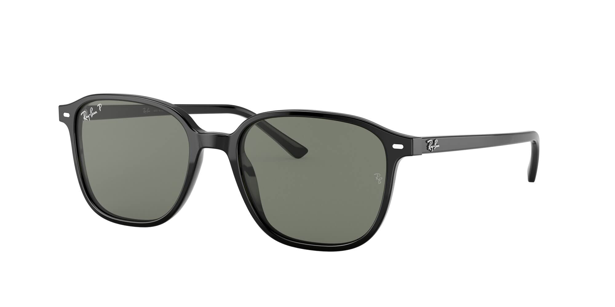 Ray-Ban RB2193F Leonard Low Bridge Fit Square Sunglasses, Black/G-15 Green Polarized, 55 mm
