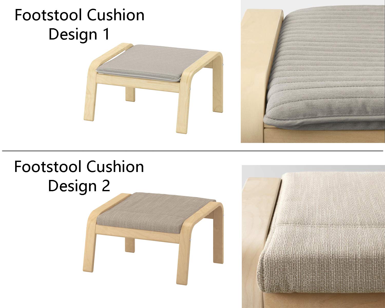 Vepping Lude Multi Colored Armchair Replacement Cover, Fits IKEA Poäng Armchair, Cushion not Included (Footstool Design 1, Cotton - White)