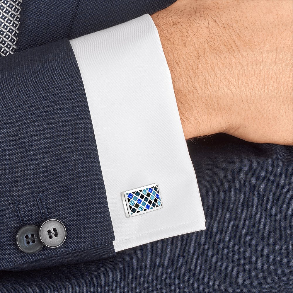 Mr.Van Elegant Swarovski Crystal Cufflinks Blue Glimmering Cuff Links Set Wedding Christmas Gifts for Him