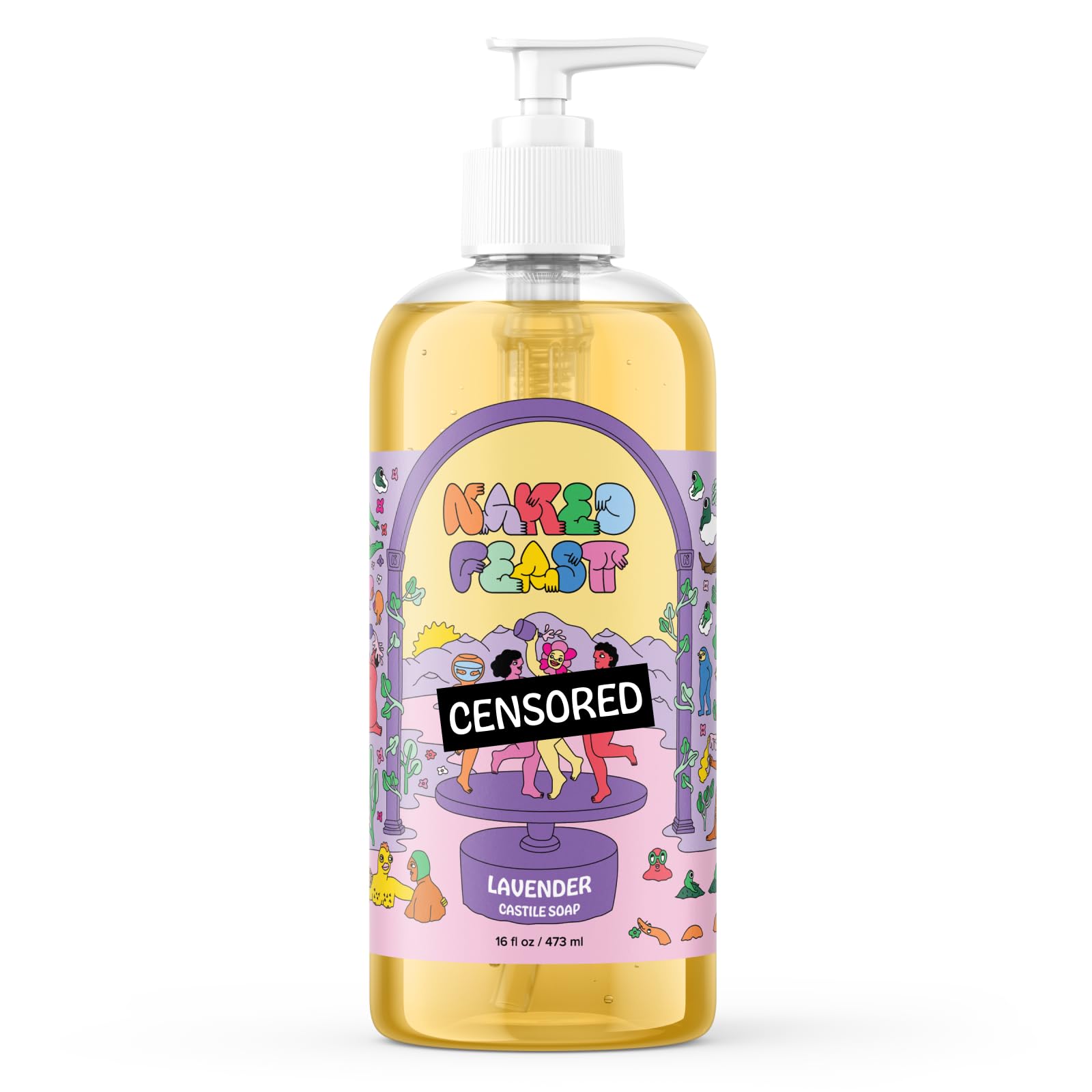 Naked Feast Lavender Castile Soap, Lavender Body Wash, Natural Body Wash, Organic Body Soap Liquid Gel for Women & Men - 16 oz