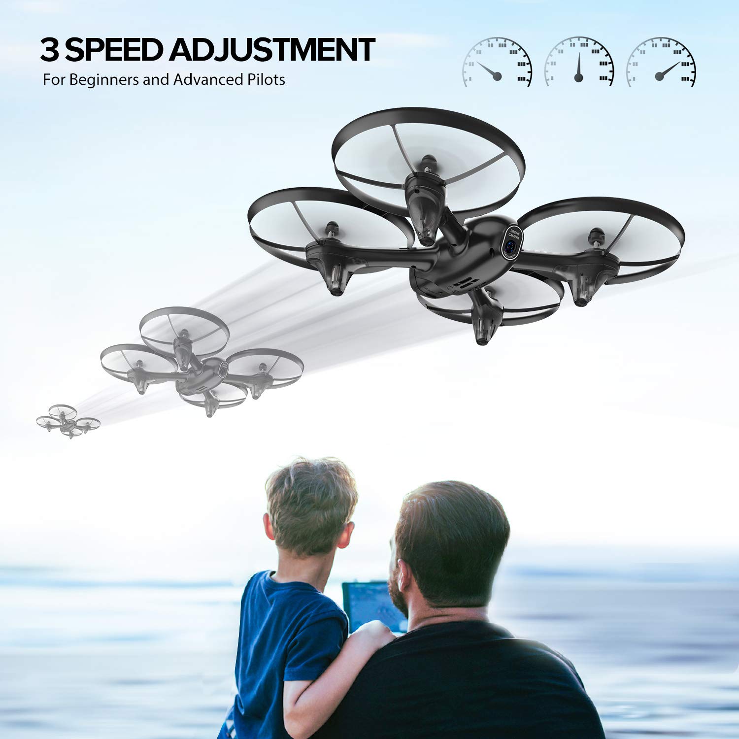 Potensic U47 Camera Drone, FPV RC Quadcoper with 720P HD Camera Live Video, Altitude Hold, Headless Mode, One Key Return and Speed Adjustment