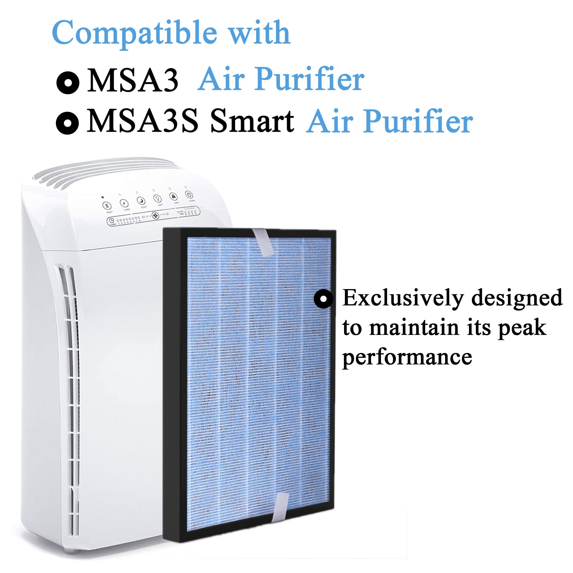 Vegebe MSA3/MSA3S Filter Replacement, Compatible with Membrane Solutions MSA3 and MSA3S Smart Air Purifier, 3-in-1 H13 True HEPA, 2 Pack