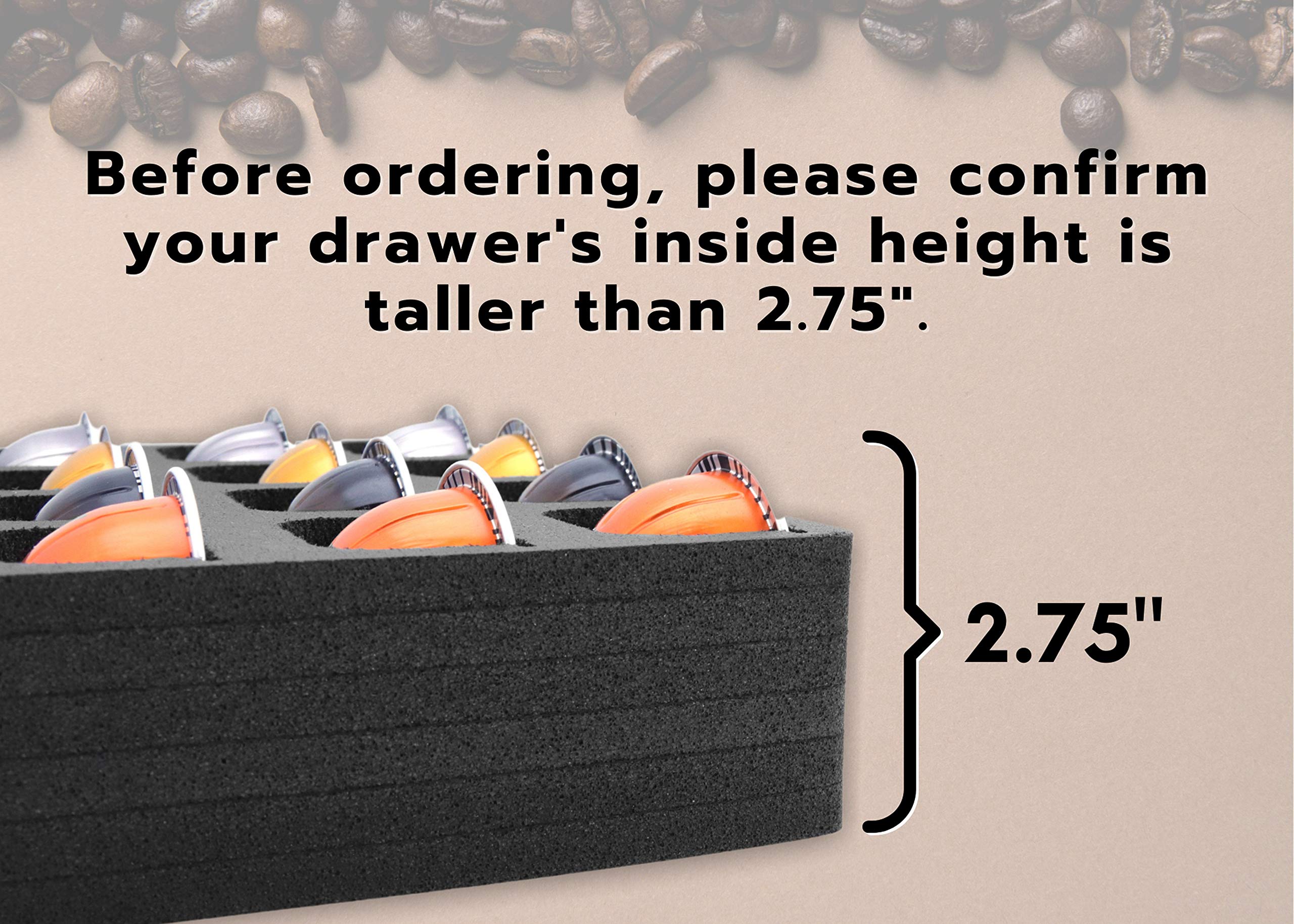 Polar Whale 2 Coffee Espresso Capsule Drawer Organizer Tray Inserts Compatible with Nespresso Vertuo VertuoLine Kitchen Home Office Waterproof Washable Black Foam 21 Compartment 10.9 x 14.9 Inches