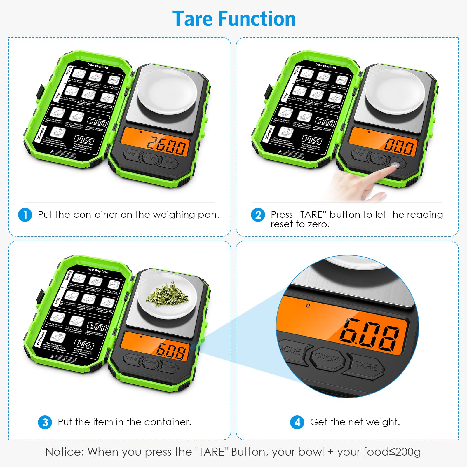 Newest Precision AMIR Pocket Scale 200g/0.01g for Home, Portable Digital Mini Food Scale Jewelry Scale Kitchen Scale Gram Scale Grains Scale, Backlit LCD, Green