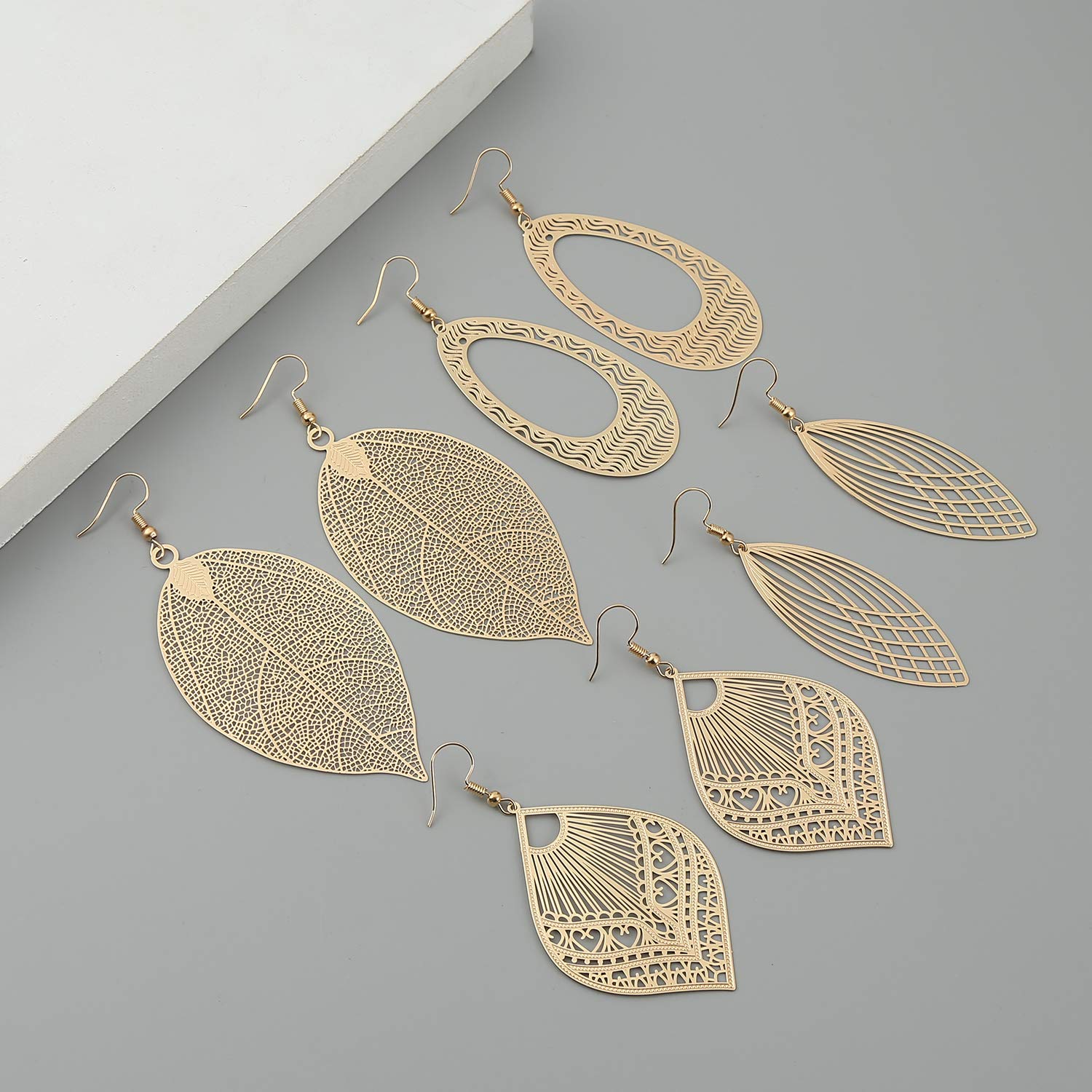 Starain 12 Pairs Gold Hoop Earrings for Women Long Layered Leaf Earrings Vintage Statement Dangle Drop Earrings Set