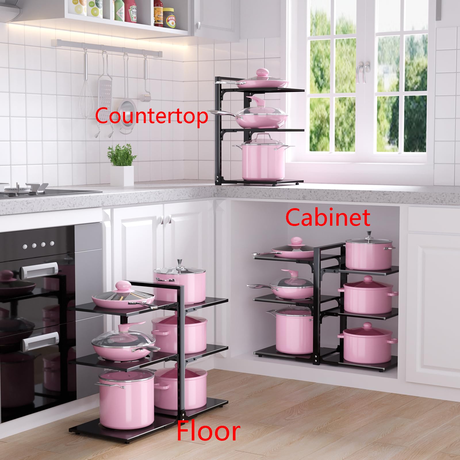 Pots and Pans Organizer,8 Tier Pots And Pans Organizer Adjustable Pot And Pan Rack Organizer For Cabinet Cookware Bakeware Cutting Boards Baking Sheet Heavy Duty Pan And Pot Organizer(Black)