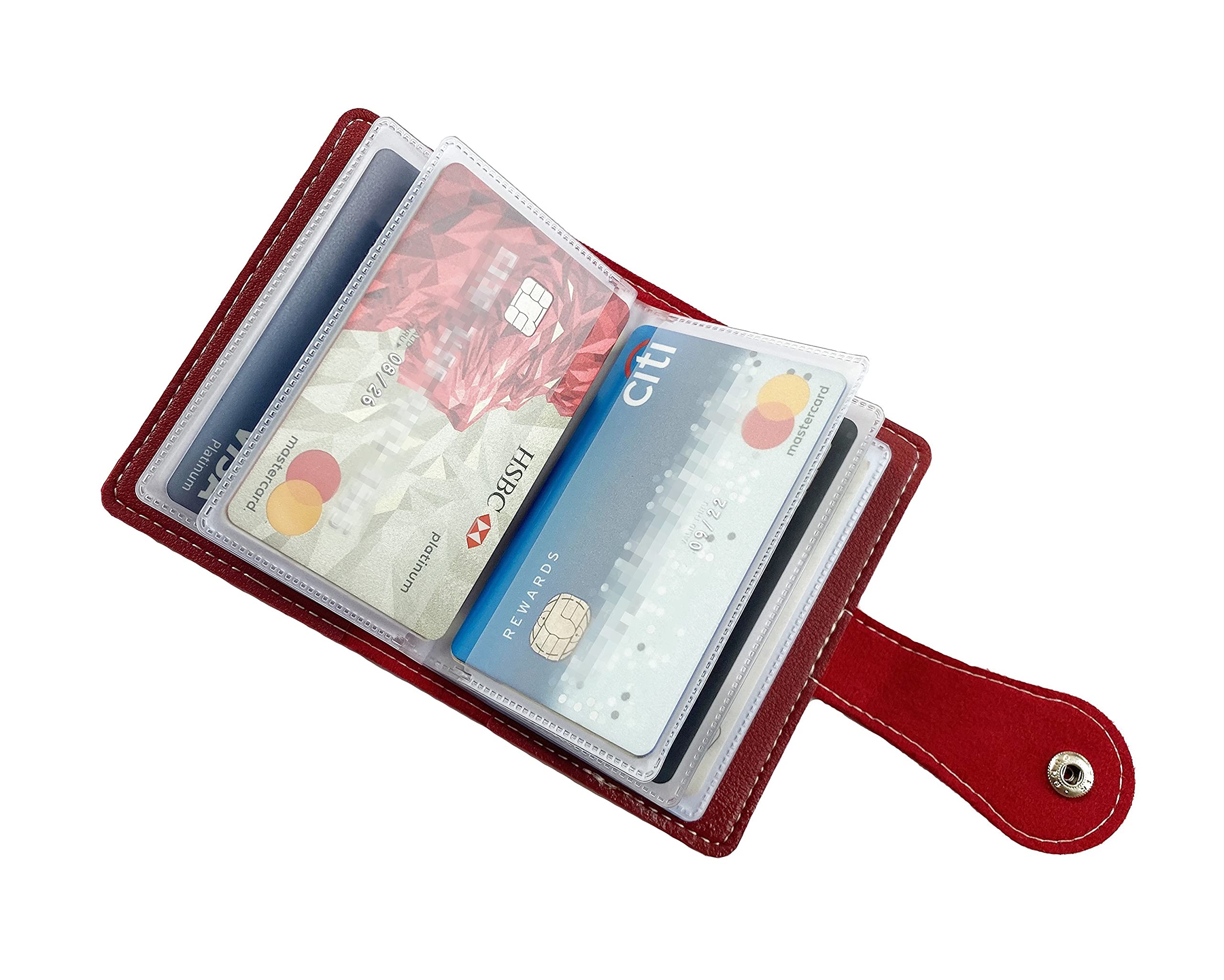 Sanzeon Credit Card Holder Wallet, PU Leather Business Card Organizer with 26 Card Slots, Debit Card Protector Organizer Case (Red)