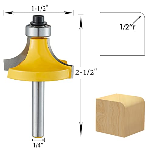 Yueqing Zhongji roundover Router bit 1/4 Shank Router bits 1/4 Shank 1/4-Inch Shank Roundover Edging Router Bit Set,Corner Rounding Edge Forming Bit Set, 1/8", 1/4", 3/8", 1/2" Radius (4 Pack)