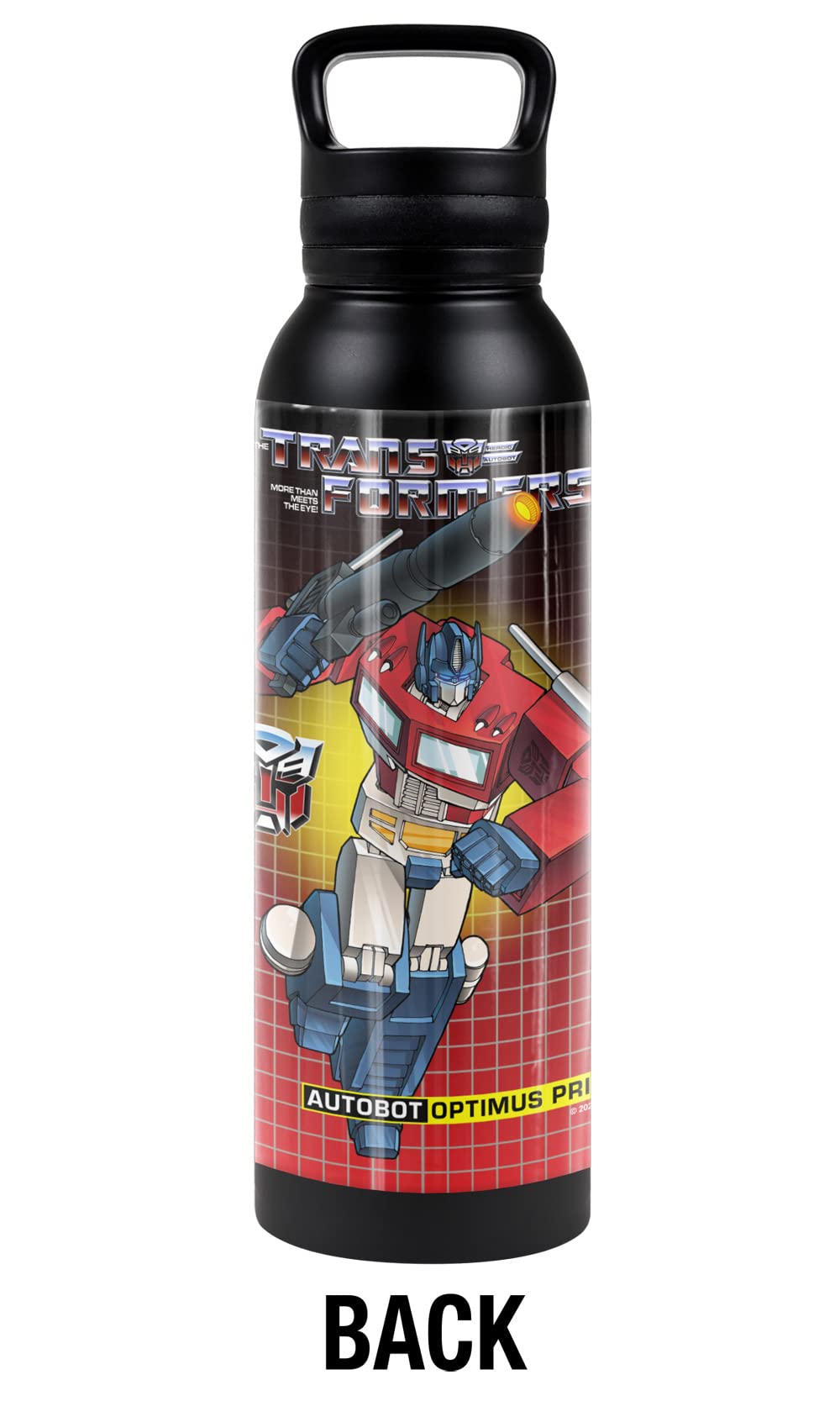Transformers OFFICIAL Optimus Prime Black 24 oz Insulated Canteen Water Bottle, Leak Resistant, Vacuum Insulated Stainless Steel with Loop Cap