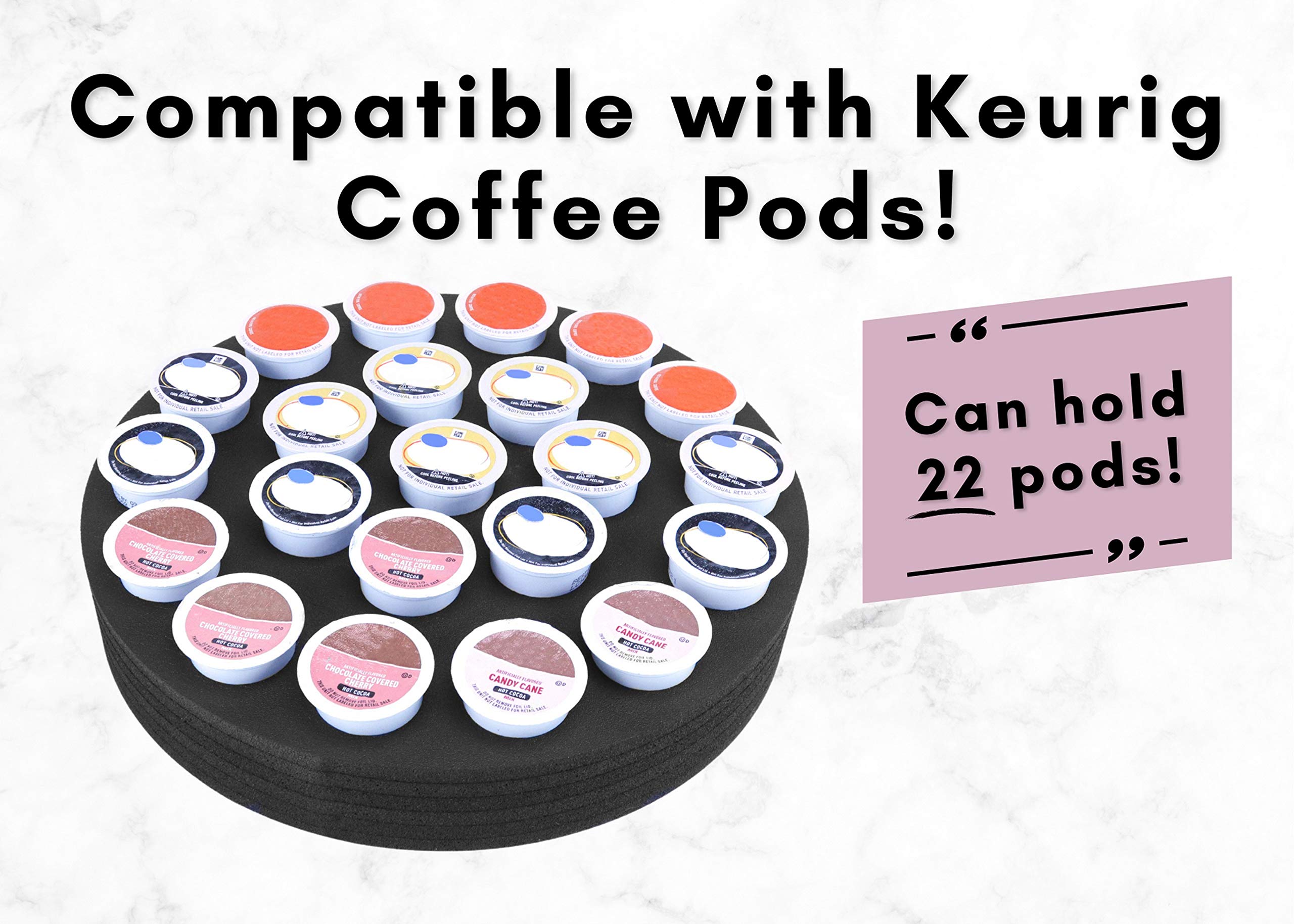 Polar Whale 2 Coffee Pod Wall Mount Hanging Organizers Round Storage Tray Compatible with Keurig K-Cup for Kitchen Home Office Display Stand Waterproof Washable Black Foam 22 Compartment