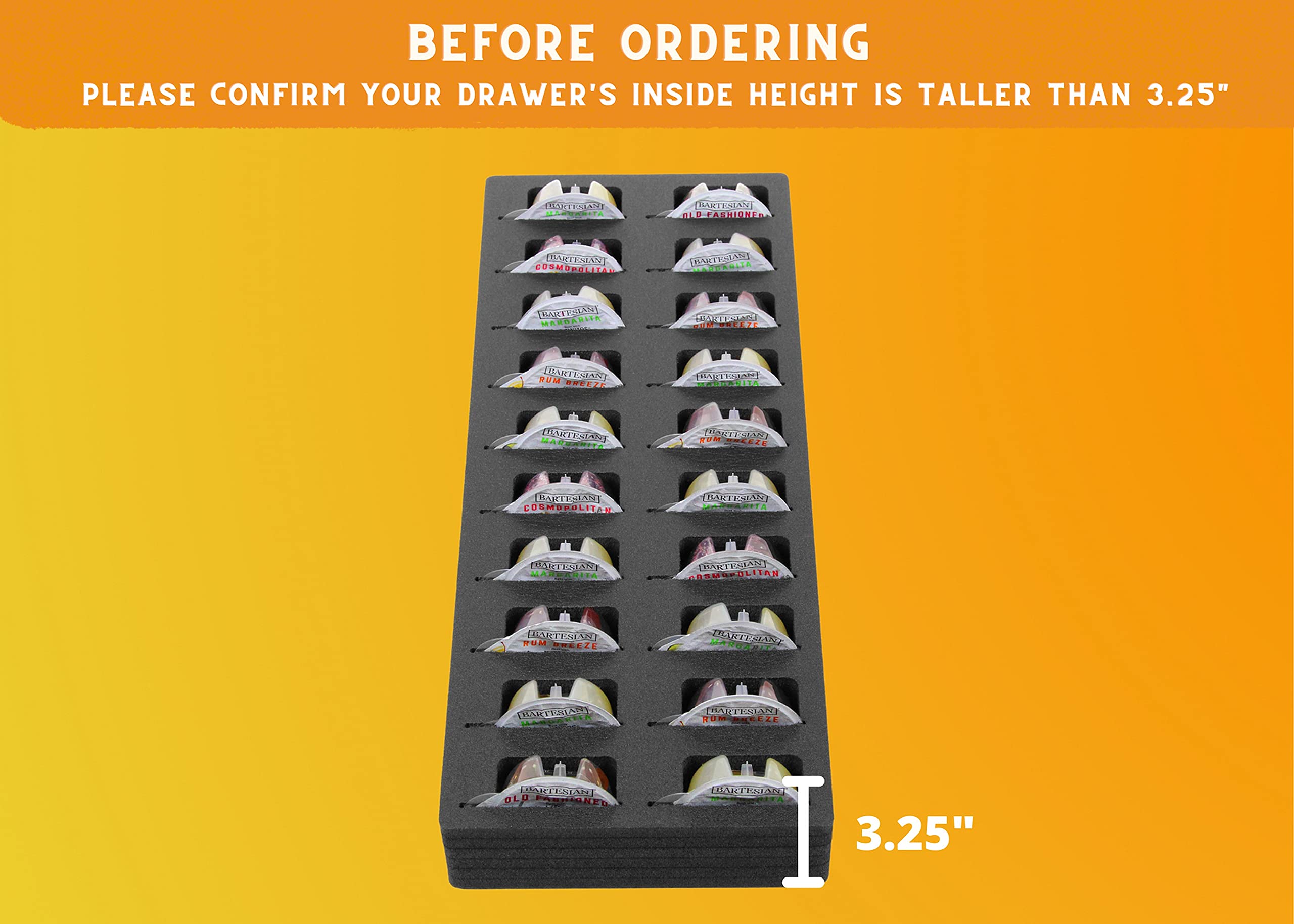 Polar Whale 2 Cocktail Capsule Drawer Organizers Tray Insert Compatible with Bartesian for Kitchen Home Bar Party Waterproof Washable Black Foam 20 Compartment 7.75 x 20 Inches