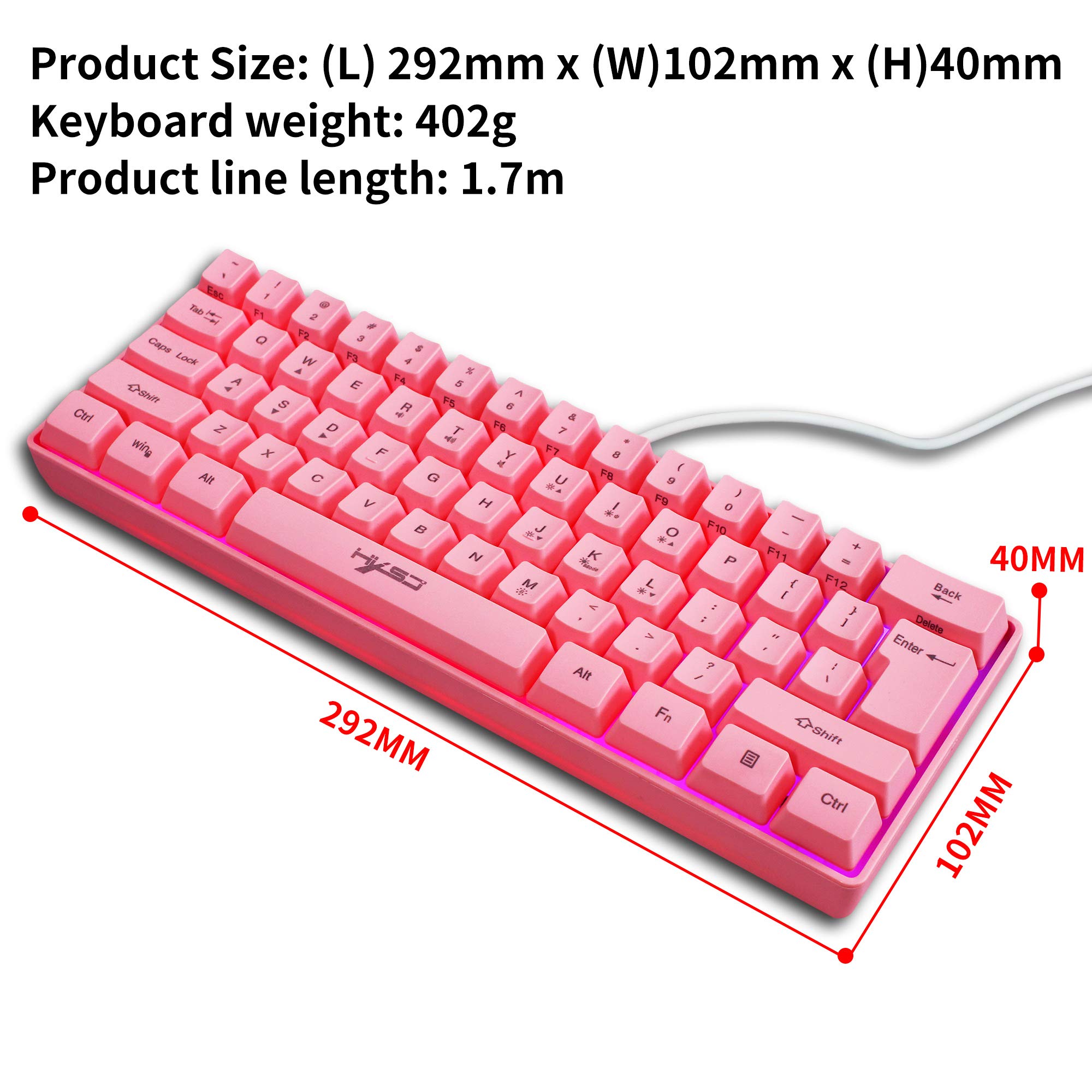 SELORSS 60% Mechanical Feel Gaming Keyboard,RGB Backlit Ultra-Compact Mini Keyboard, Ergonomic Full Anti-Ghosting 61 Keys Keyboard,Wired Type-C USB Waterproof for Typist Laptop PC Mac Gamer