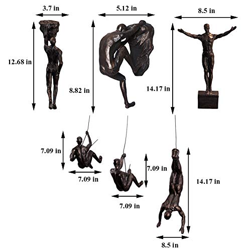 Olpchee 6Pcs Industrial Style Retro Resin Climbing Man Wall Sculpture Creative Hanging Figurine Home Office Decor Statue (Copper Black-6)