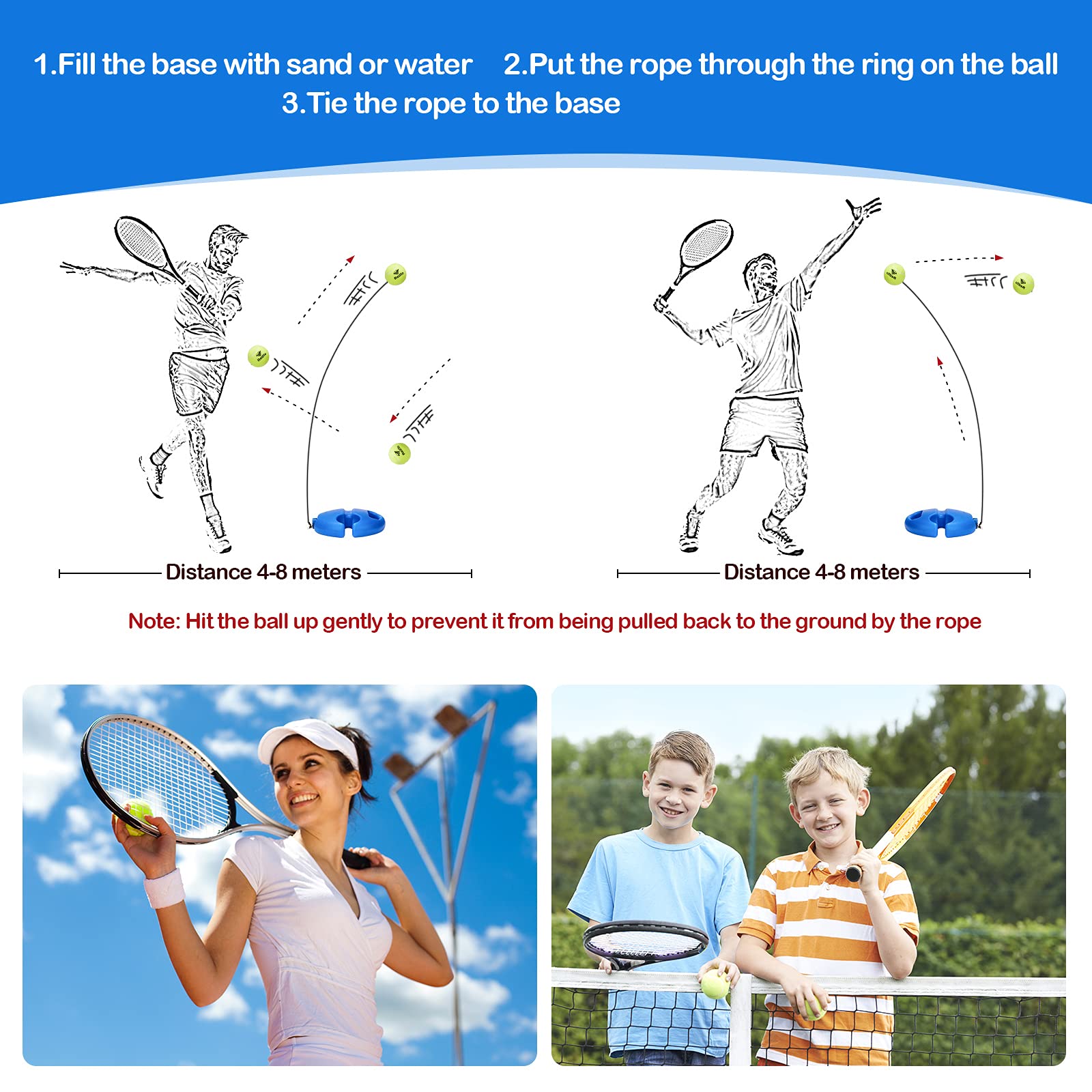 Redllo Solo Tennis Trainer Rebound -Portable Tennis Equipment for Self-Practice Includes 4 String Balls 2 Tennis Vibration Dampeners.Works for Kids, Beginners