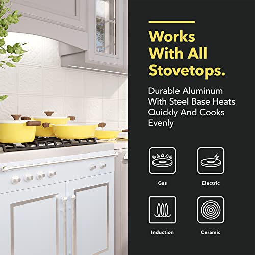 Vremi 8 Piece Ceramic Nonstick Cookware Set - Induction Stovetop Compatible DIshwasher Safe Non Stick Pots with Lids and Frying Pans - Dutch Oven Pot Fry Pan Sets for Serving - PTFE PFOA Free - Yellow