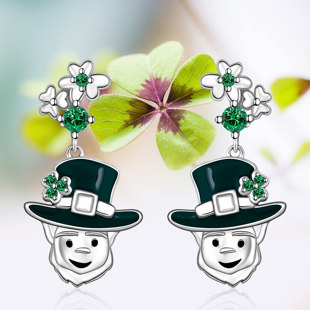 Shamrock St Patricks Day Earrings for Women Sterling Silver PromIrish Emerald Hoop