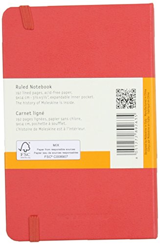 Moleskine Classic Notebook, Pocket, Ruled, Geranium Red, Hard Cover (3.5 x 5.5)