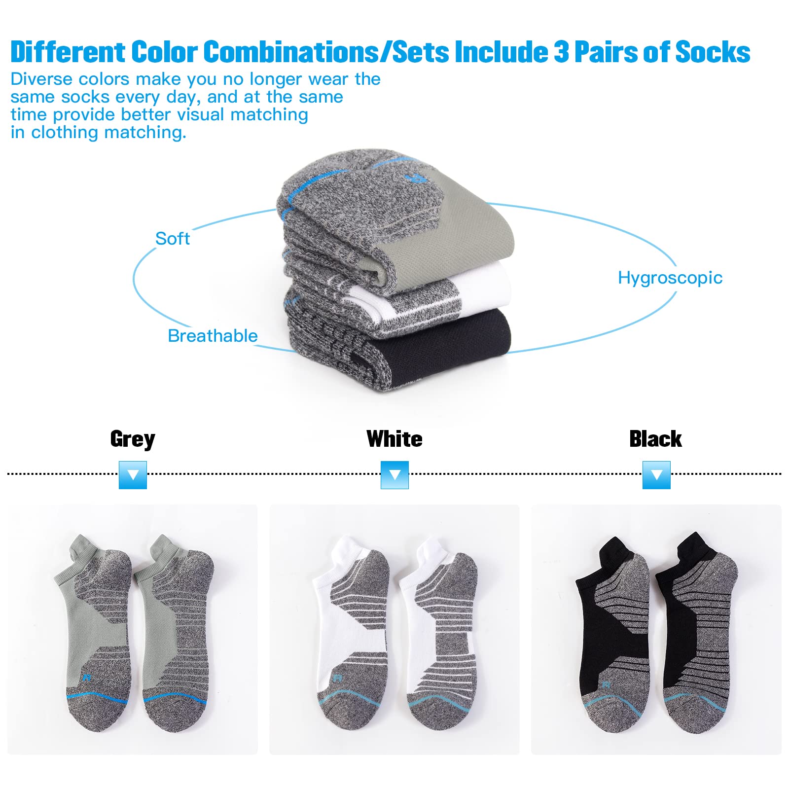 TAKIYA No Show Socks Men,Ankle Socks Men/Low Cut Socks Men/Running Socks Breathable 3Pairs mens socks