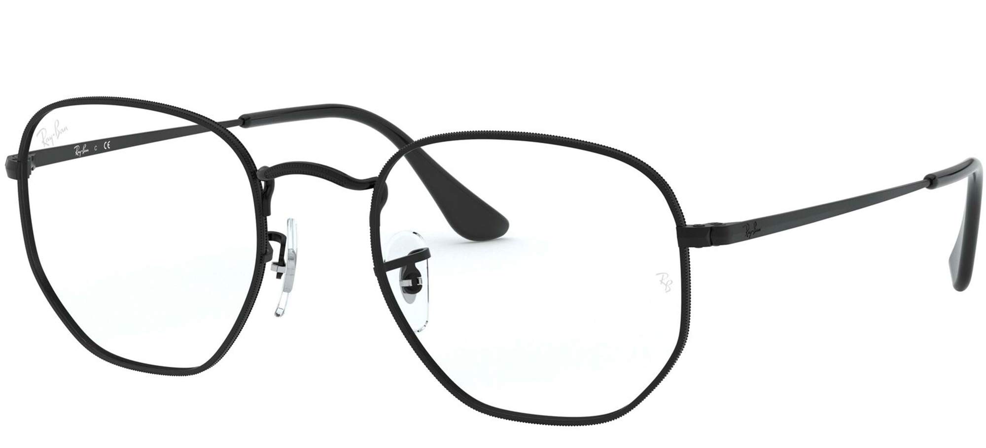 Ray-Ban RX6448 Hexagonal Prescription Eyeglass Frames, Black/Demo Lens, 54 mm