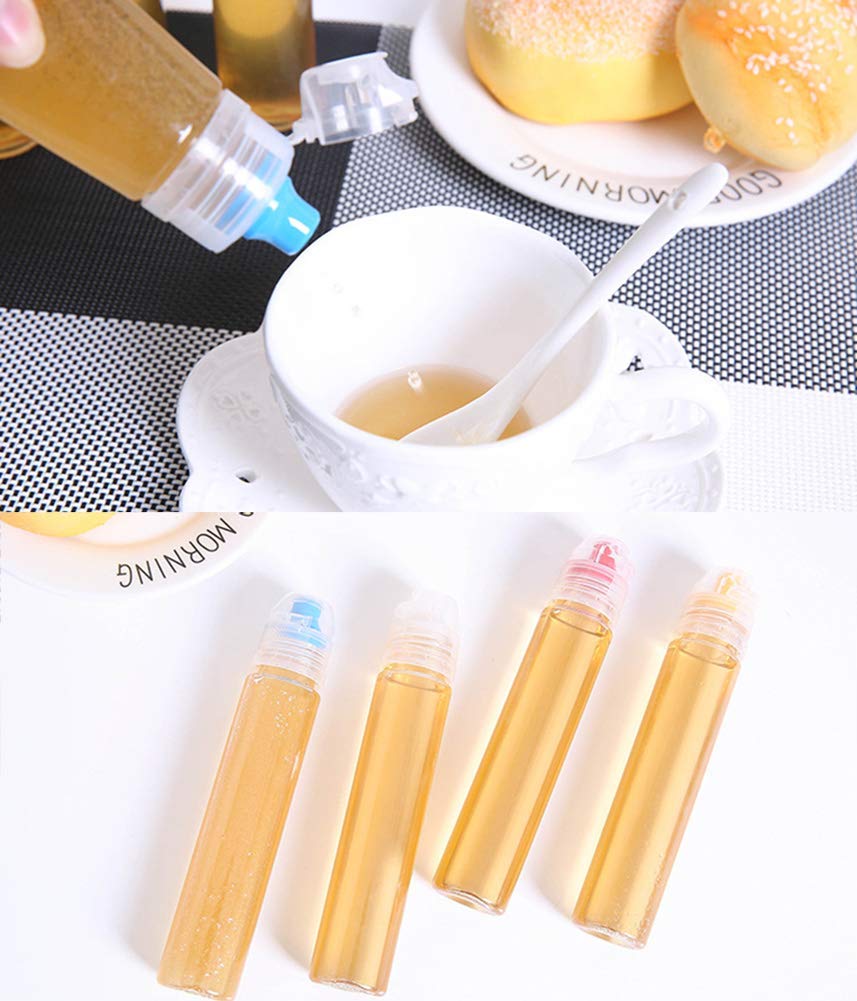 UTENEW 5 Pack Honey Plastic Bottles Mini Squeeze Containers Jars for Sauces Ketchup Condiment Oil Dispenser
