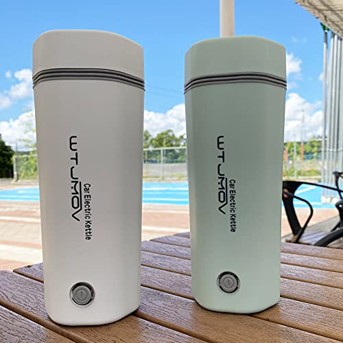 WTJMOV 12V Car Electric Kettle, Travel Portable Electric Tea Coffee Kettle Fast Water Boiler & Heater Automatic Shut-Off (White)