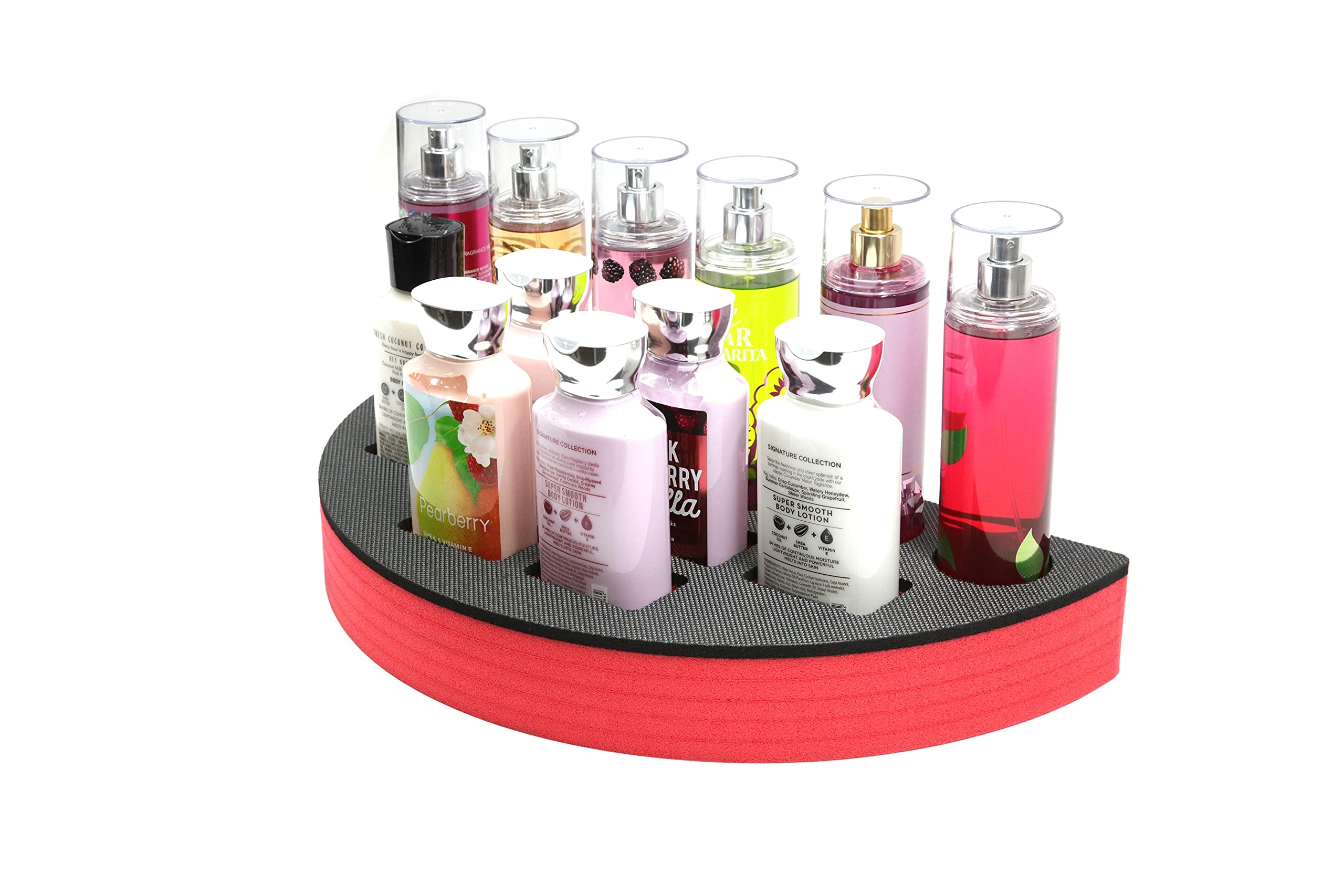 Polar Whale 2 Lotion and Body Spray Stand Organizer Half Circle Large Trays Red Black Durable Foam Washable Waterproof Insert for Home Bathroom Bedroom Office 16.5 x 8.5 x 2 Inches 12 Slots 2pc Pair