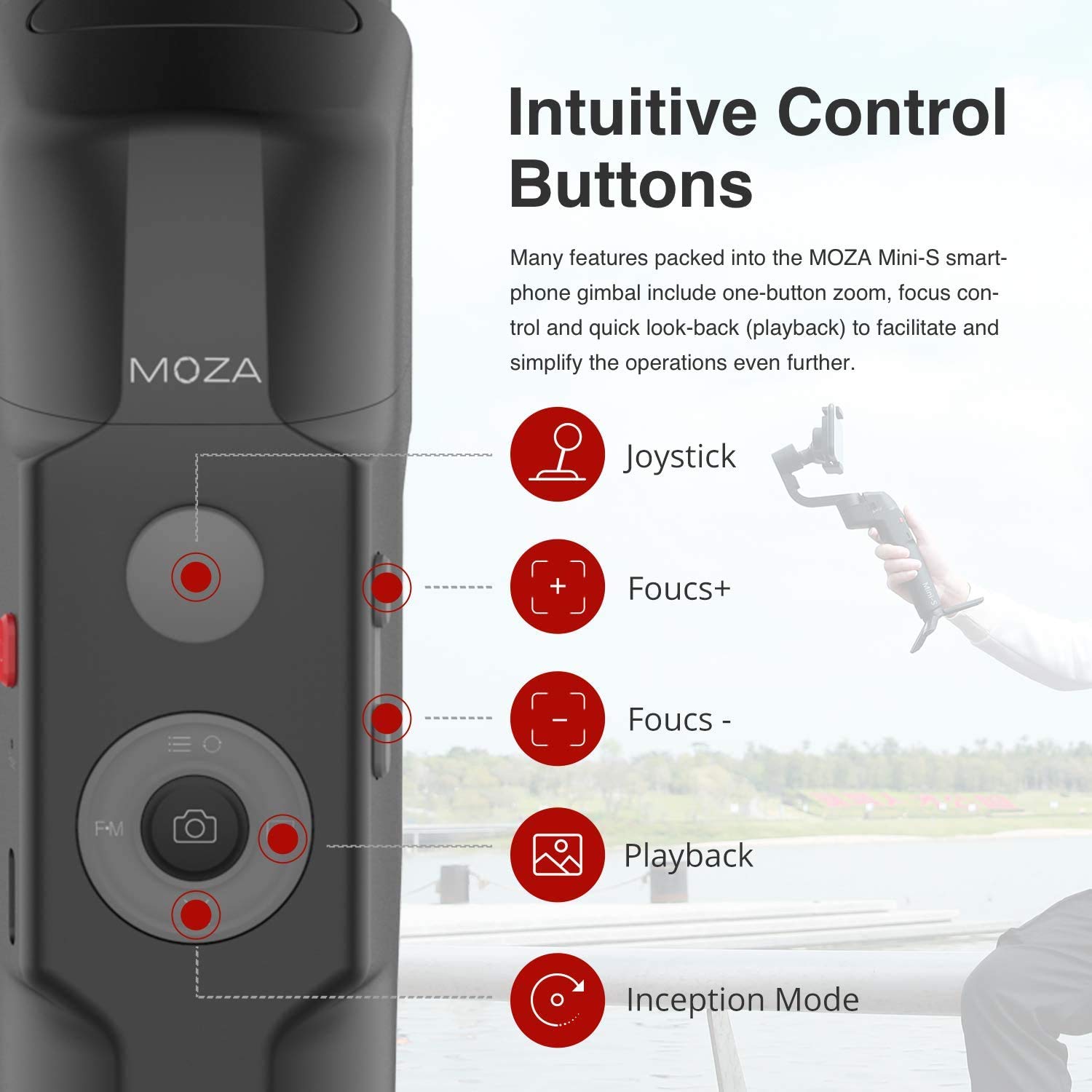 MOZA Mini S Essential Gimbal Foldable Stabilizer for Smartphone Timelapse Object Tracking Zoom Vertigo Inception 3-Axis Video Stabilizer for iPhone Xs/Xr/X/12/13 Pro Samsung Note S21/S22