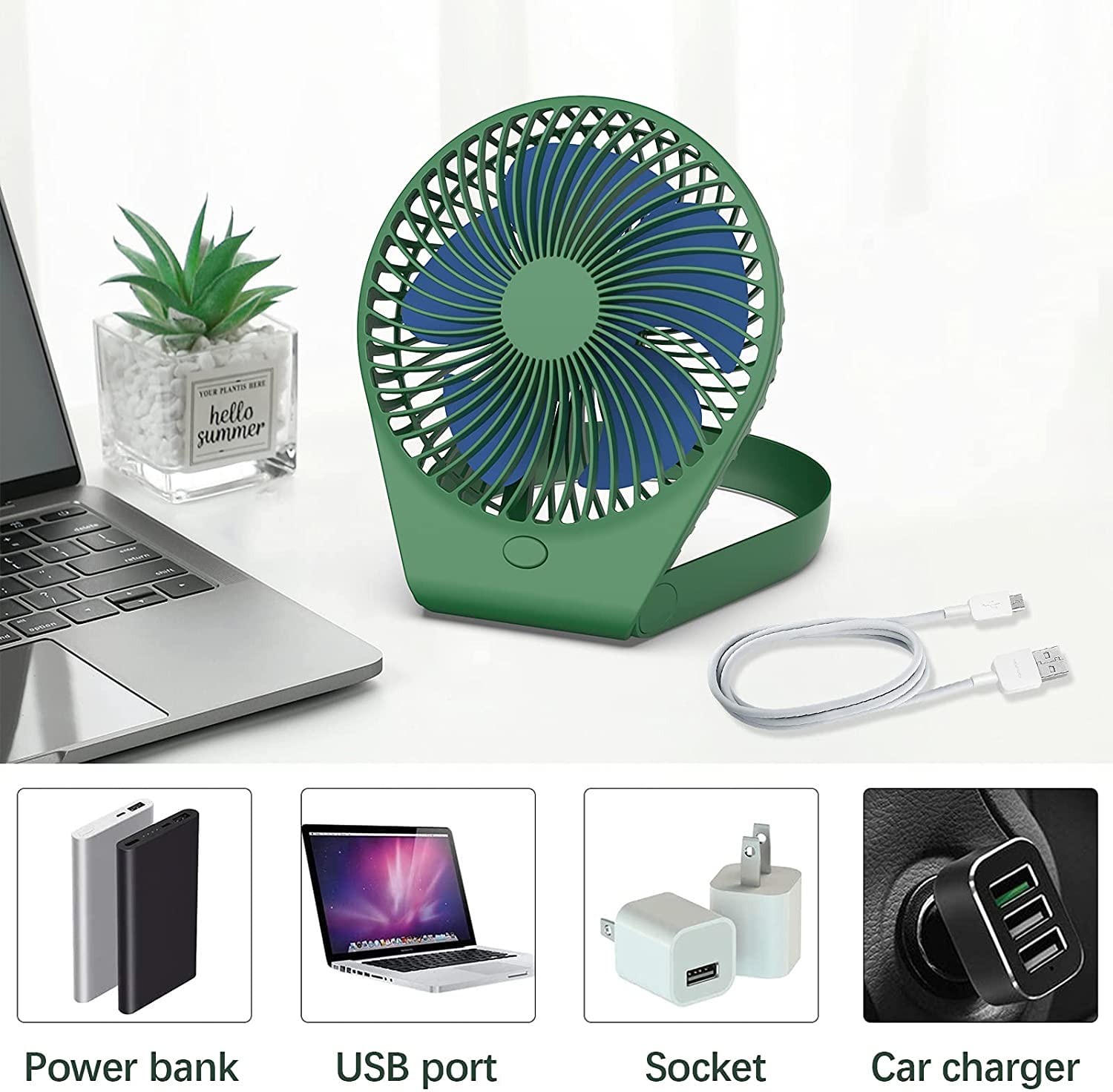 Taipow Portable Table Fan USB Desk Fan Rechargeable Strong Wind Silent Small Fan for Bedroom Car Office Gym and Camping