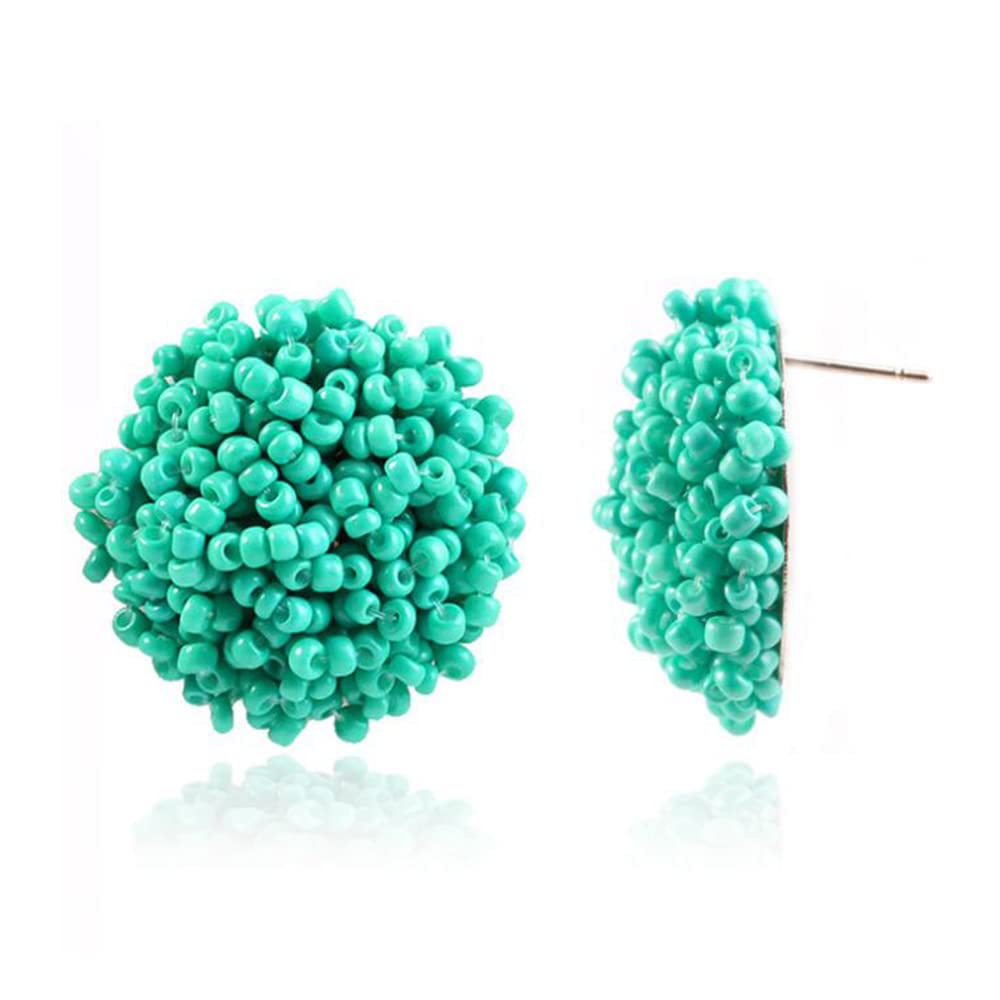 Wiipu 12 Pairs Seed Beaded Stud Earrings Resin Bead Earrings For Women Bohemian Statement Cluster Rainbow Seed Beads Big Round Earrings