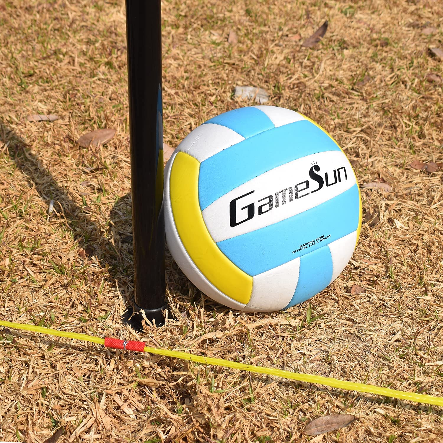 Portable Volleyball Net Set System-Portable Volleyball Set for Backyard with Professional Volleyball Net, Wrap Yarn Volleyball and Pump, Boundary Line, Carry Bag