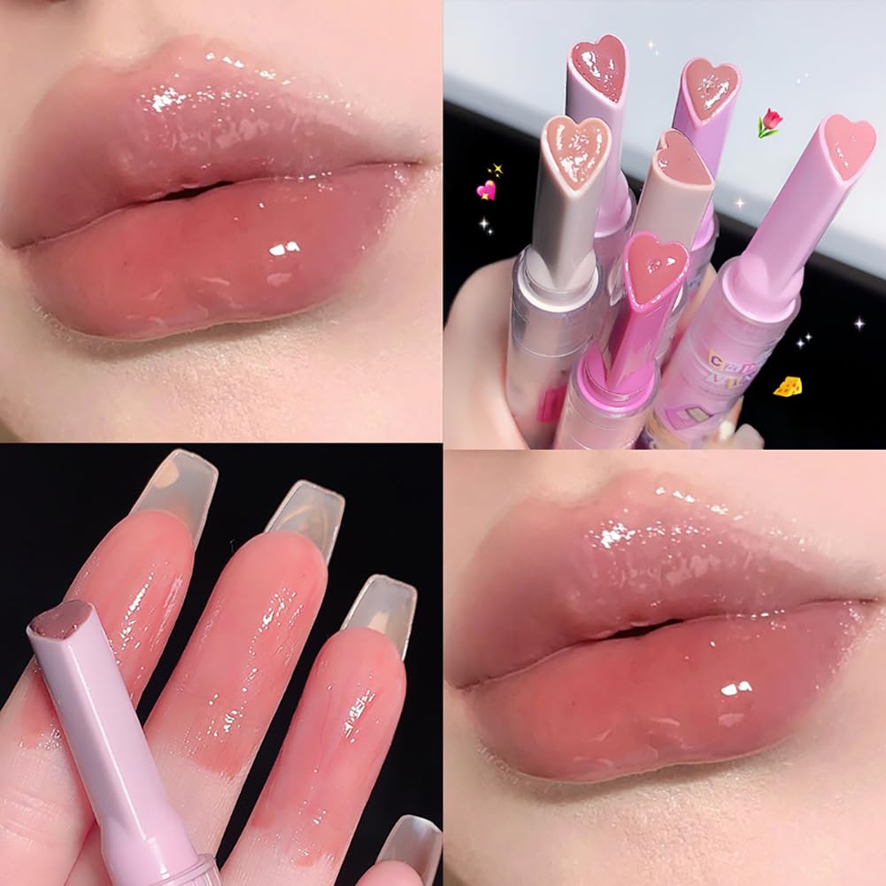 Petansy 6 Colors Jelly Lipstick Heart Shape Lipstick Set Plumping Serum Lip Balm Ultra Hydrating Smooth Lip Gloss for Women Makeup (6 Colors/Set)