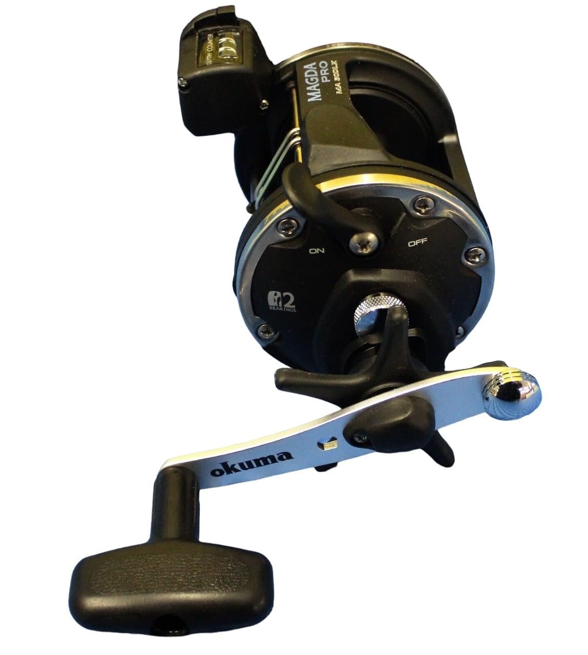 Okuma Magda Pro Line Counter Levelwind Trolling Reel, Small, Black/Silver, MA-45DX