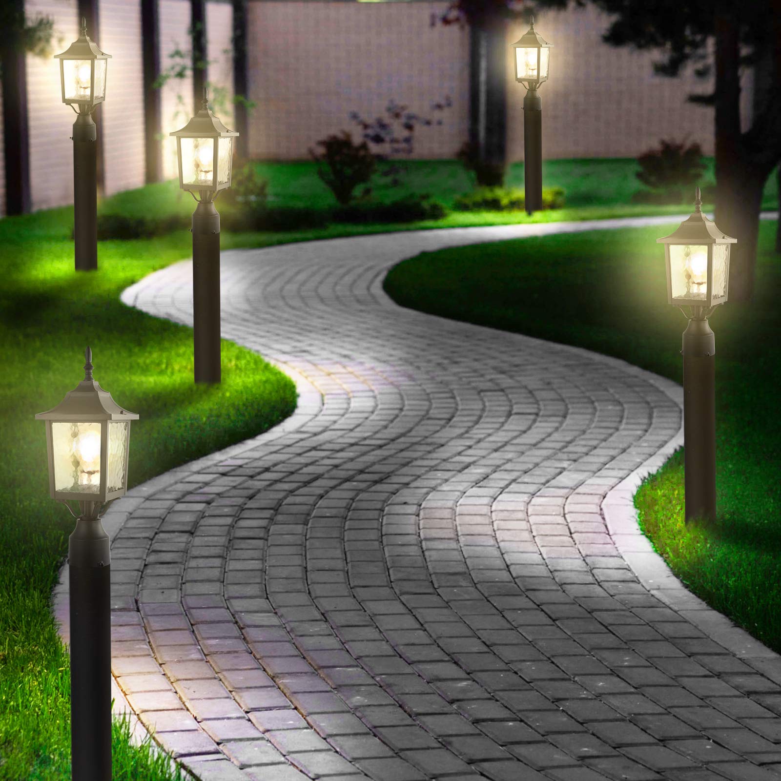 Post light,CINOTON Lamp Post Light Fixture 6-Inch with 3-Inch Pier Mount Base, Waterproof Post Lantern with Water Ripple Glass, Matte Black Finish, Outdoor Post Lights for Patio, Yard, Garden, Pathway