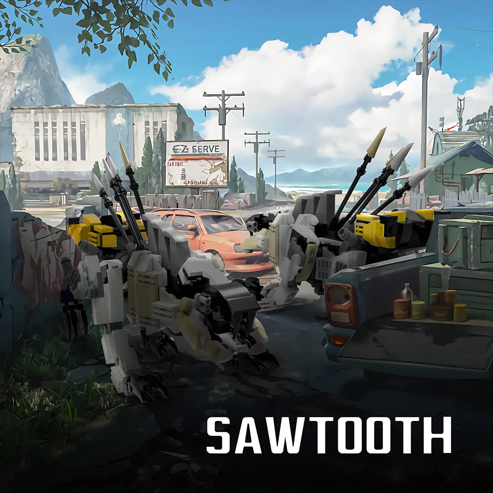 WiMiU Zerro-Dawn Thunder Sawtooth Building Set;Horizontal Zero Daybreak Building Blocks Display Model,Collectible Desktop Ornaments,Halloween Christmas Toy and Birthday Gift for Gaming Fans (464PCS)