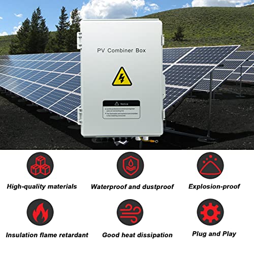 YUUCOO New Upgraded 6 String PV Combiner Box for On/Off Grid Solar Panel System, Solar Combiner Box with 15A Rated Current Fuse, 63A Air Circuit Breaker, Surge Protective Device