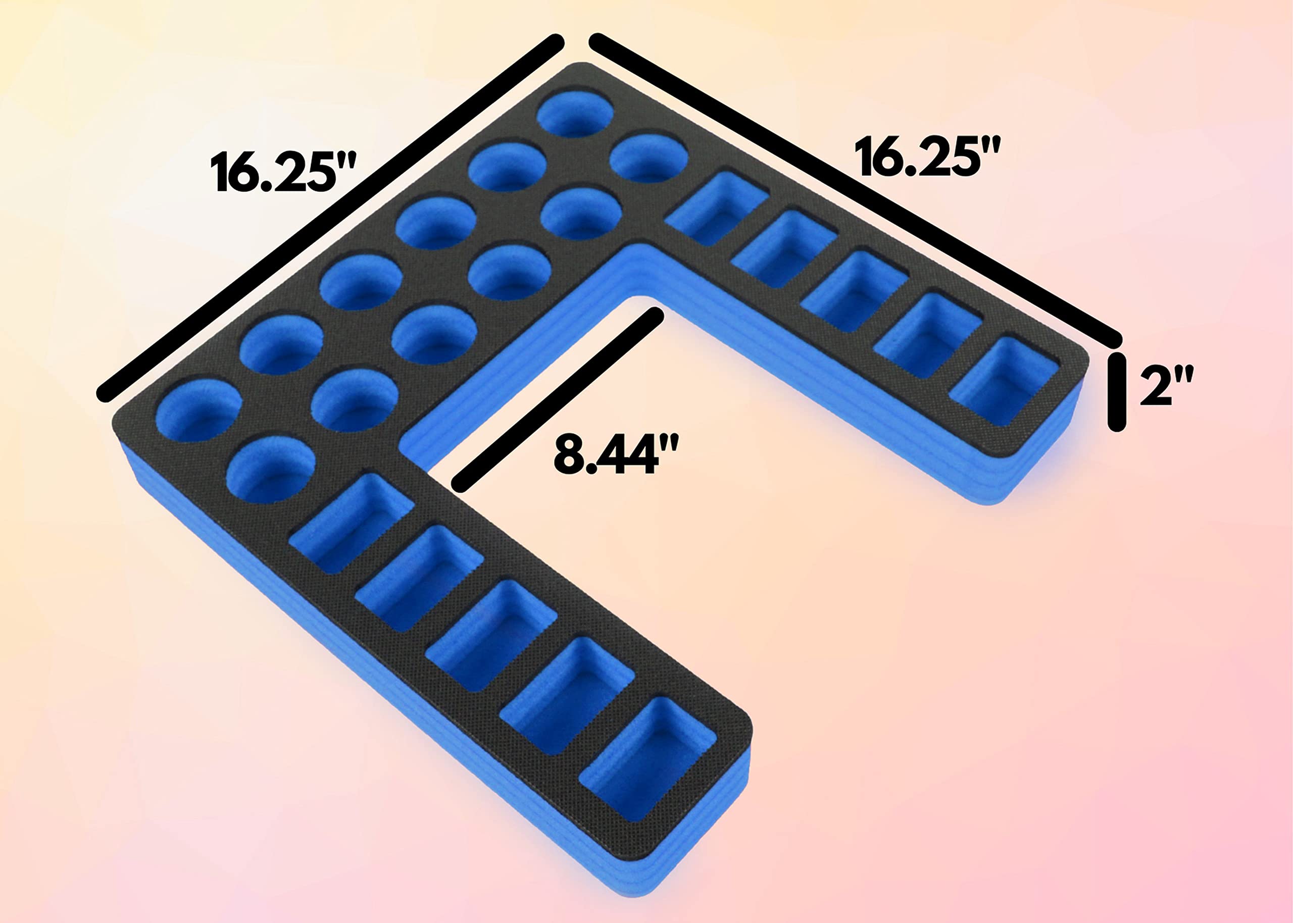 Polar Whale Lotion and Body Spray Stand Organizer Tray Blue and Black Durable Foam Washable Waterproof Insert for Home Bathroom Bedroom Office 16.25 x 16.25 x 2 Inches 22 Slots